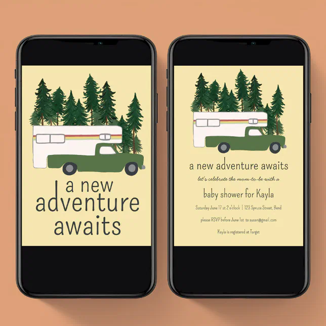 Adventure Awaits Vintage Truck Camper BABY SHOWER Invitation | Zazzle