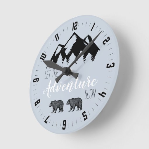 Adventure Awaits Woodland Bear Round Clock | Zazzle