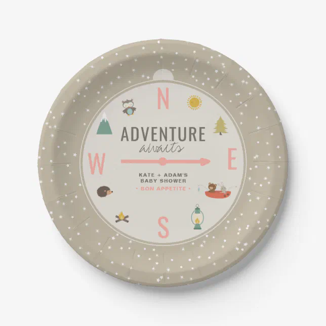Adventure Awaits Woodland Girl Baby Shower Paper Plates | Zazzle