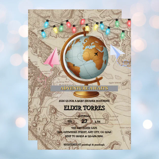 Adventure Awaits World Map Baby Shower Invitation | Zazzle