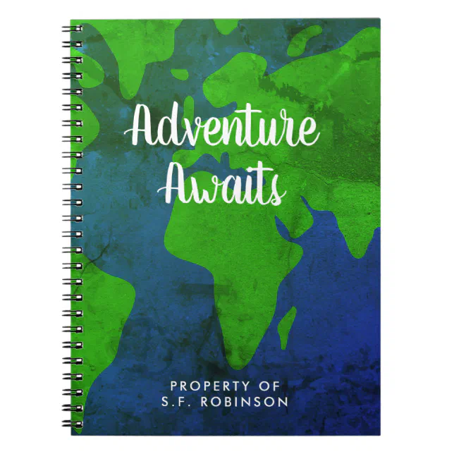 Adventure Awaits world map custom journal notebook | Zazzle