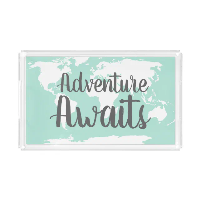 Adventure Awaits World Map & Mint Acrylic Tray | Zazzle