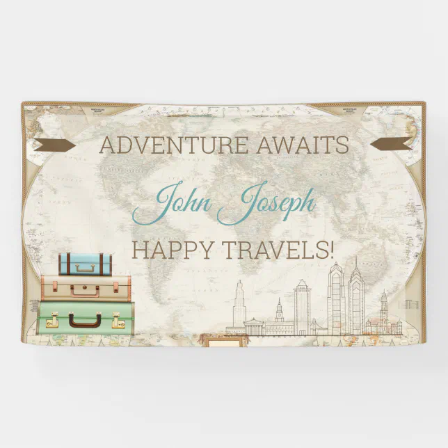 Adventure Awaits World Map Modern Travel Banner | Zazzle