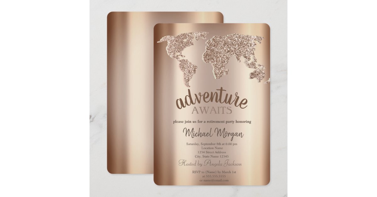 Adventure Awaits World Map Retirement Invitation | Zazzle