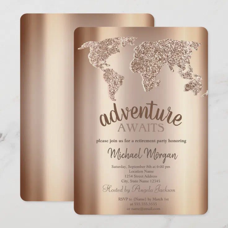 Adventure Awaits World Map Retirement Invitation | Zazzle