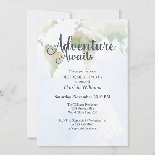 Adventure Awaits World Map Retirement Party Invitation | Zazzle