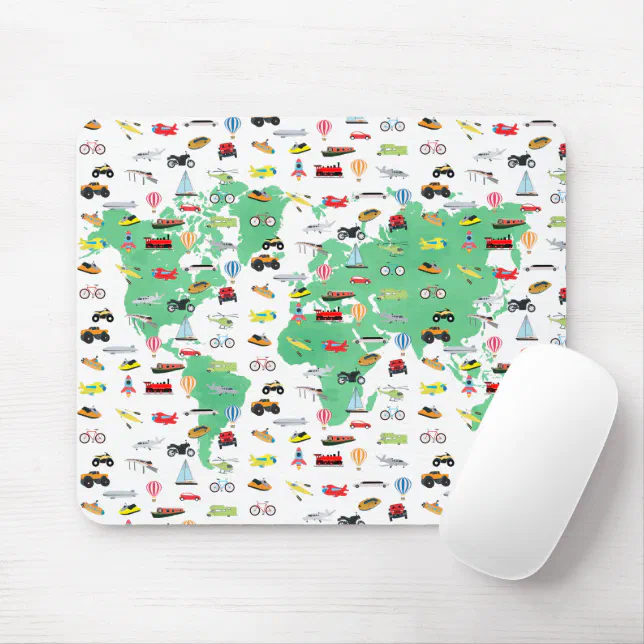 Adventure Awaits World Map Vehicles Mouse Pad | Zazzle