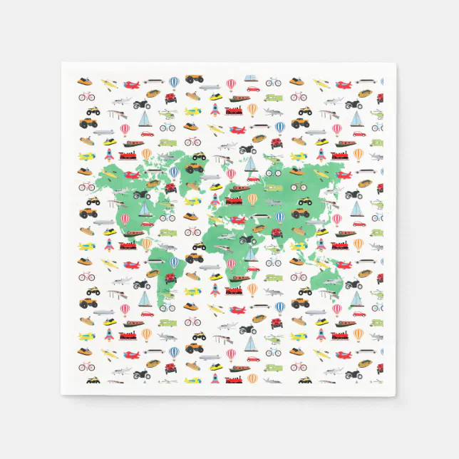 Adventure Awaits World Map Vehicles Napkins | Zazzle