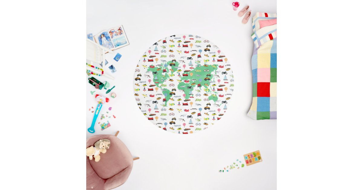 Adventure Awaits World Map Vehicles Nursery Outdoor Rug | Zazzle