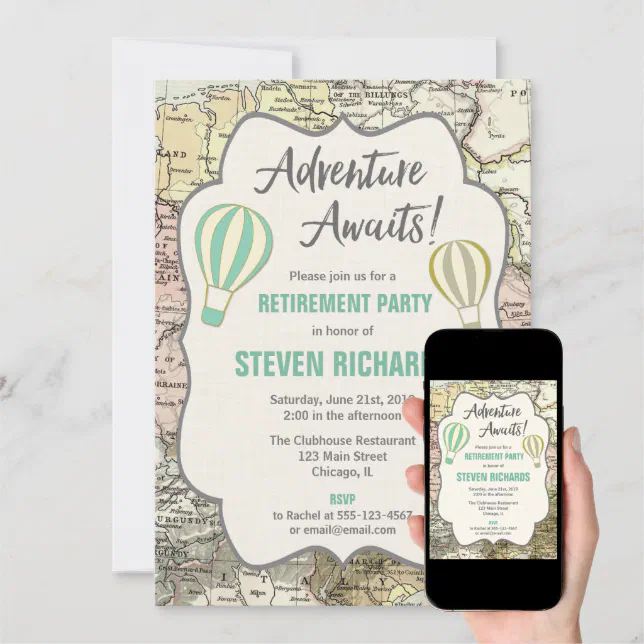 Adventure Awaits world traveler retirement party Invitation | Zazzle