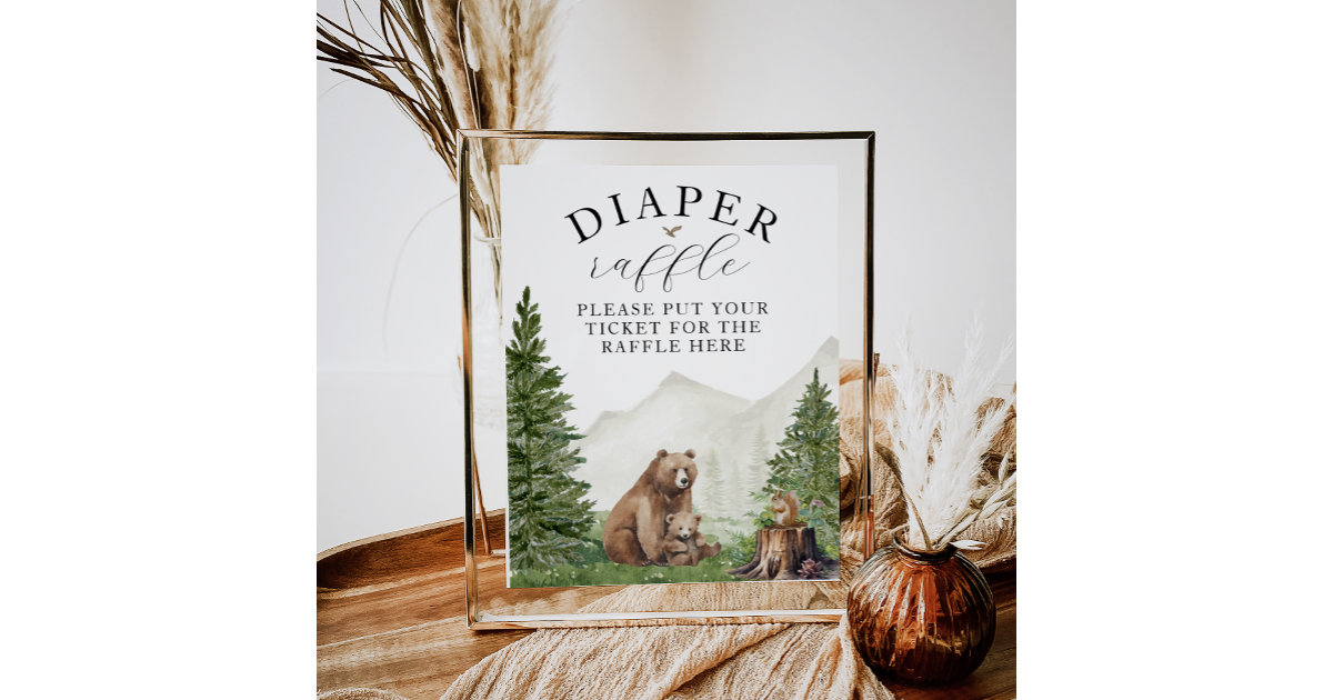 Adventure Baby Shower Woodland diaper raffle Poster | Zazzle