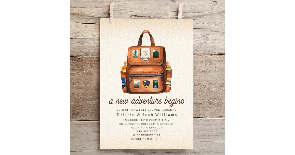 Adventure Backpack + Bottles Woodland Baby Shower Invitation | Zazzle