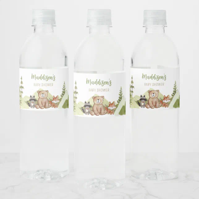Adventure Begin Woodland Baby Shower Water Bottle Label | Zazzle