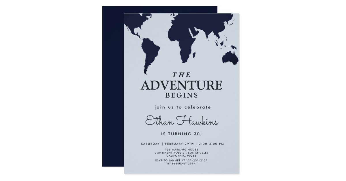Adventure begins Birthday World Travel Map Explore Invitation | Zazzle.com