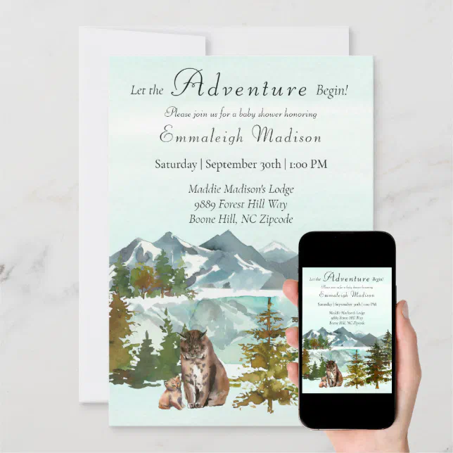 Adventure Begins Rustic Baby Shower | Lynx Invitation | Zazzle