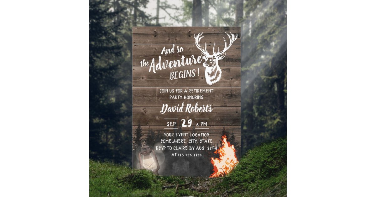 Adventure Bonfire & Lantern Hunting Retirement Invitation | Zazzle