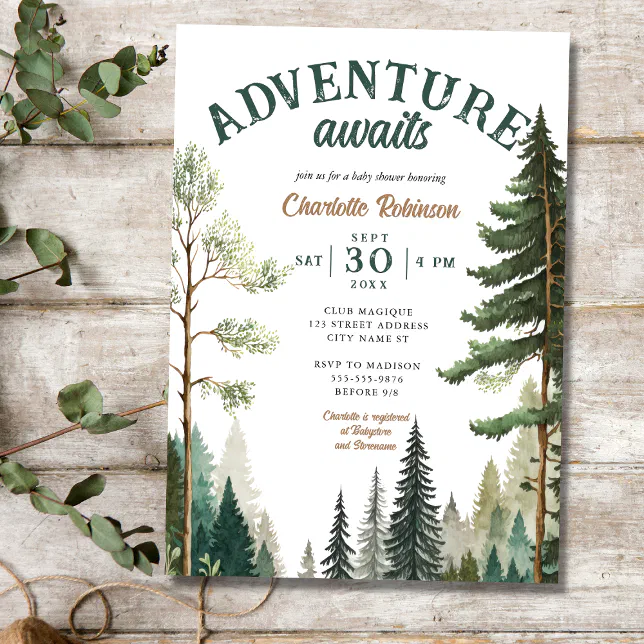 Adventure Forest Rustic Baby Shower Invitation | Zazzle