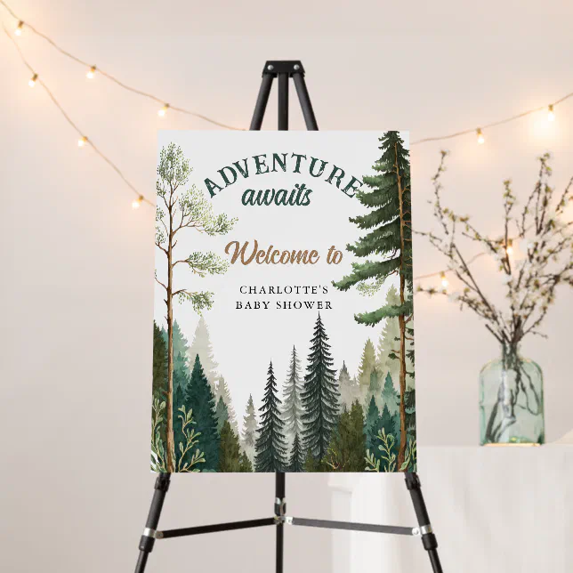 Adventure Forest Rustic Baby Shower Welcome Sign | Zazzle