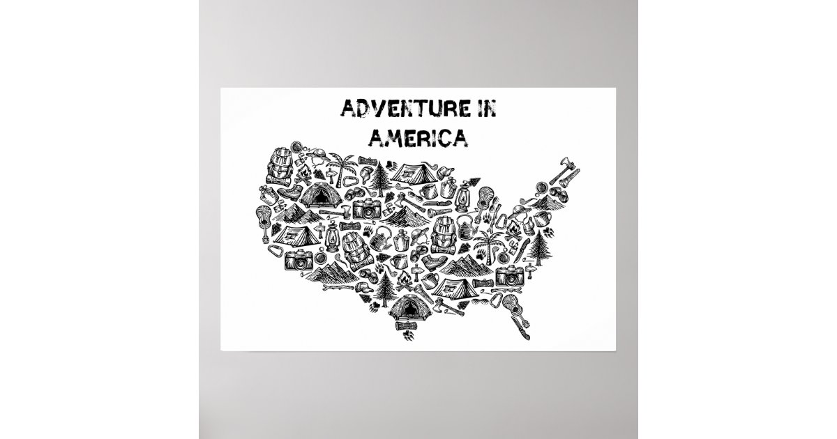 Adventure In America Map Symbols Poster | Zazzle