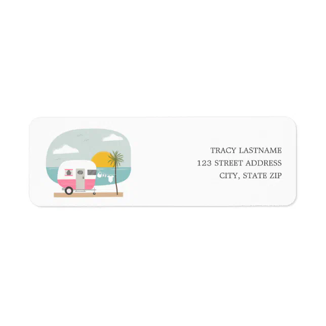Adventure Retro Camper Pink Girl Beach Baby Shower Label | Zazzle