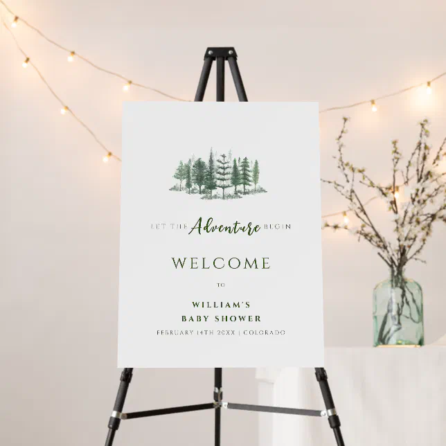 Adventure Rustic Forest Baby Shower Welcome Sign | Zazzle