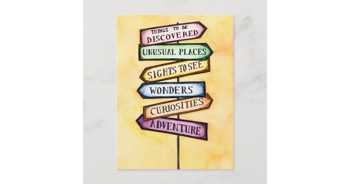 Adventure Street Sign Travel Art Postcard | Zazzle