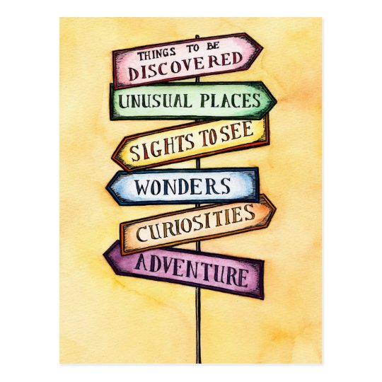 Adventure Street Sign Travel Art Postcard | Zazzle.com