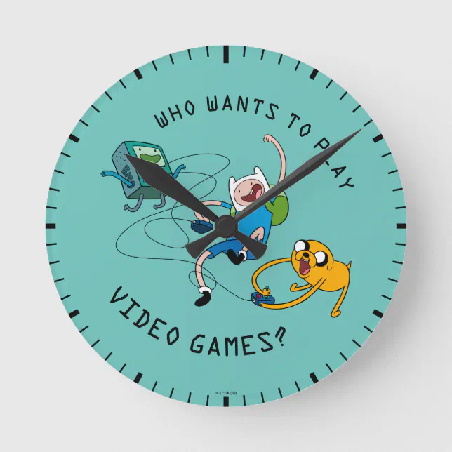 Adventure Time | Finn & Jake Play With BMO Round Clock | Zazzle