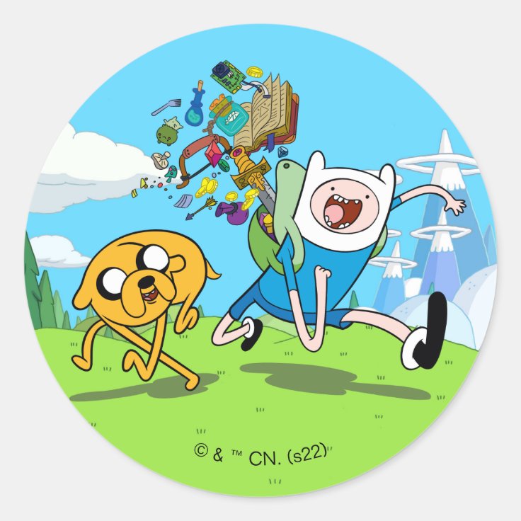 Adventure Time | Finn's Backpack Adventure Gear Classic Round Sticker ...