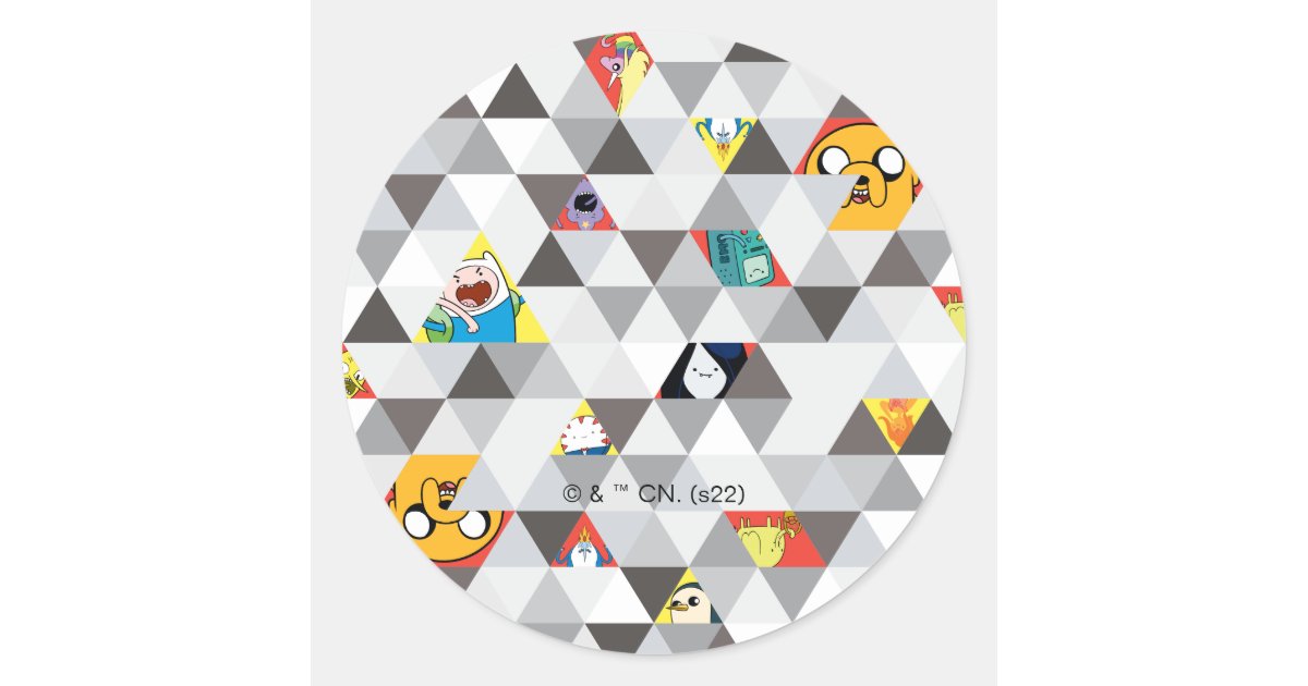 Adventure Time | Triangular Character Pattern Classic Round Sticker ...