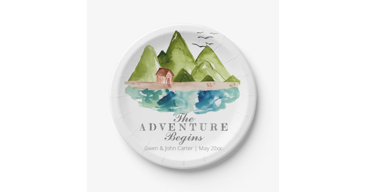 Adventure wedding mountain paper plates | Zazzle
