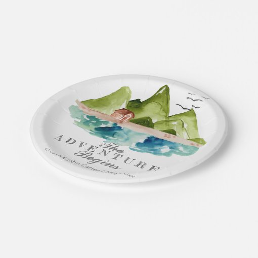Adventure wedding mountain paper plates | Zazzle