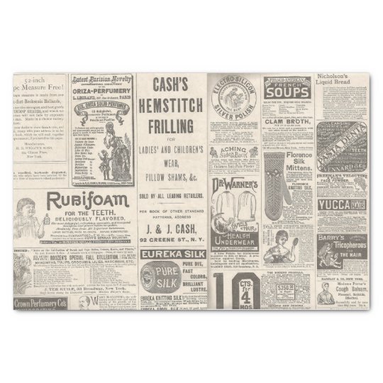 Advertisements from 1889 Newspaper Tissue Paper | Zazzle.com