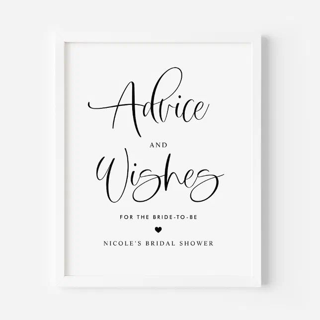 Advice and Wishes Cute Calligraphy Bridal Shower Poster | Zazzle