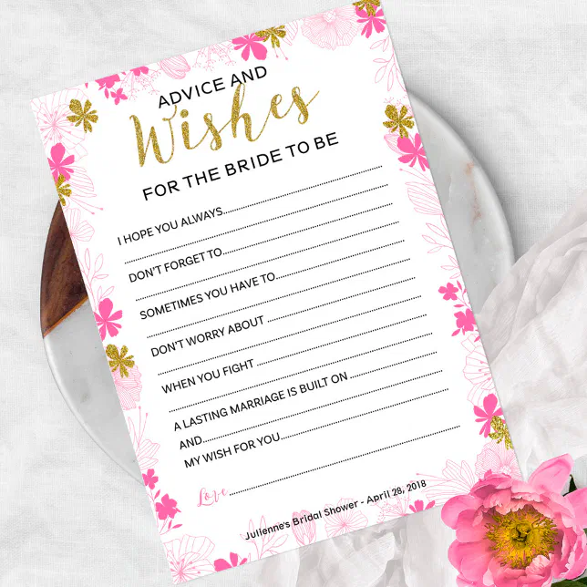 Advice and Wishes for the Bride | Pink Floral | Zazzle