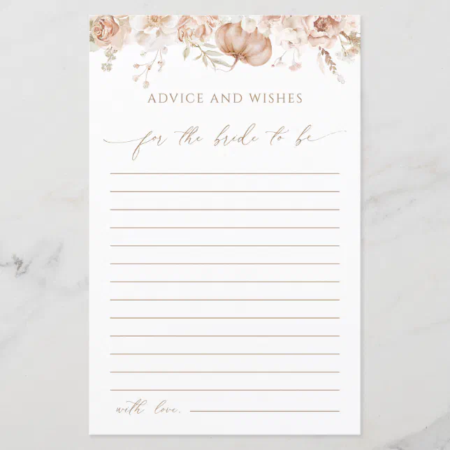 Advice and Wishes for the Bride to Be Paper Sheet | Zazzle