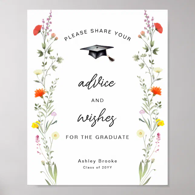 Advice and Wishes for the Graduate Wildflower Poster | Zazzle