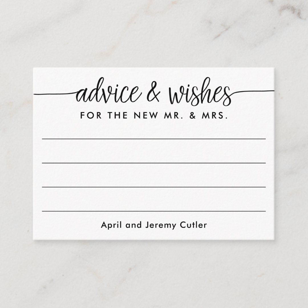 Advice and Wishes for the New Mr. & Mrs. Lined Enclosure Card | Zazzle