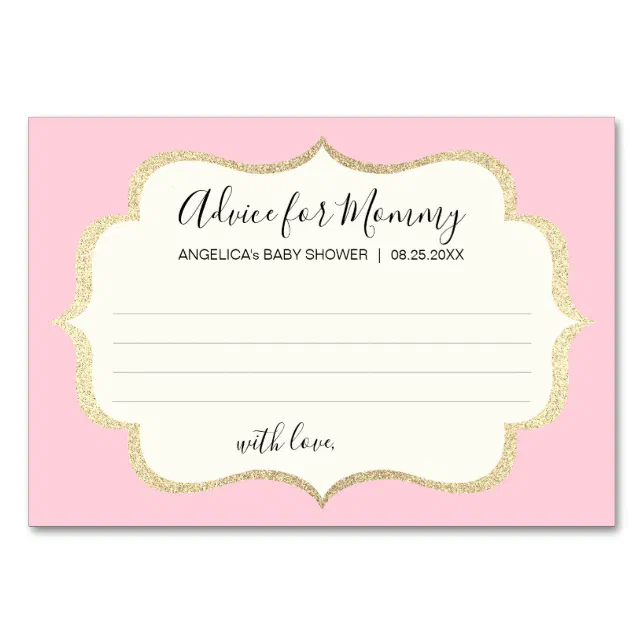 ADVICE FOR MOMMY Pink Gold GIRL Baby Shower Cards | Zazzle