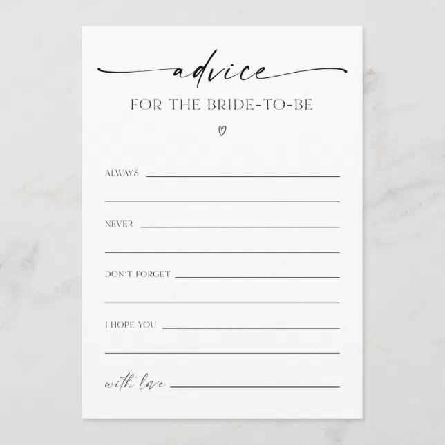 Advice For The Bride-To-Be Bridal Shower Game Program | Zazzle
