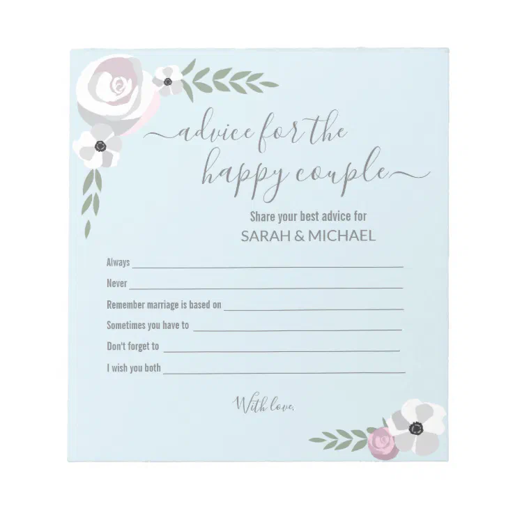 Advice for the happy couple flower bridal shower notepad | Zazzle