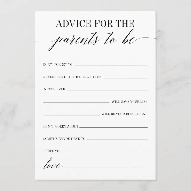 Advice For The Parents-To-Be Baby Shower Game Prog Program | Zazzle