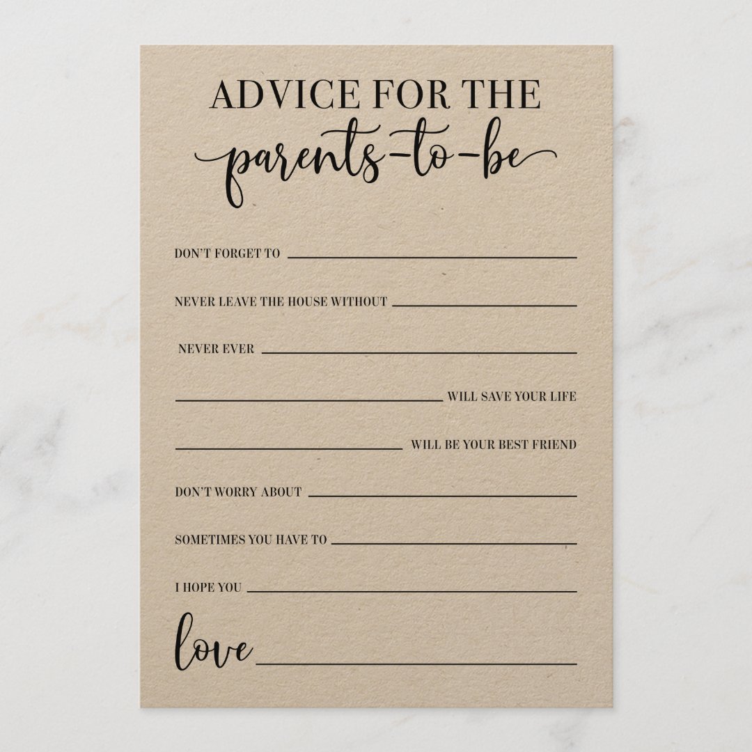 Advice For The Parents-To-Be Baby Shower Game Program | Zazzle