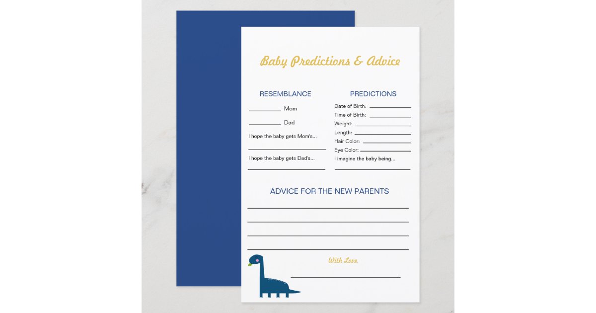 Advice & Predictions Dinosaur Baby shower Game | Zazzle