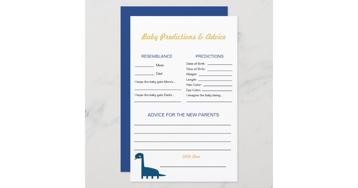 Advice & Predictions Dinosaur Baby shower Game | Zazzle