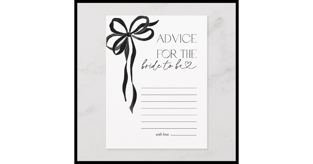 Advice To The Bride Black Bow Bridal Shower Game Postcard | Zazzle