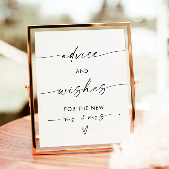 Advice + Wishes Sign, Modern Minimalist Bridal Poster | Zazzle