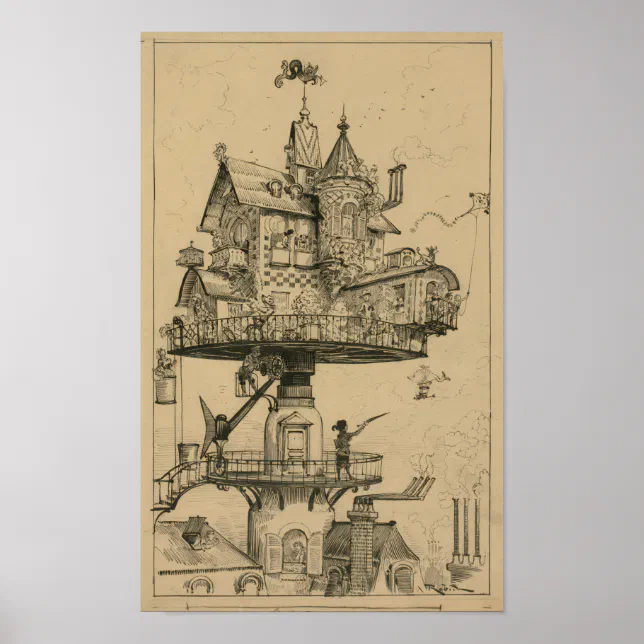 Aerial house by Albert Robida (1883) Poster | Zazzle