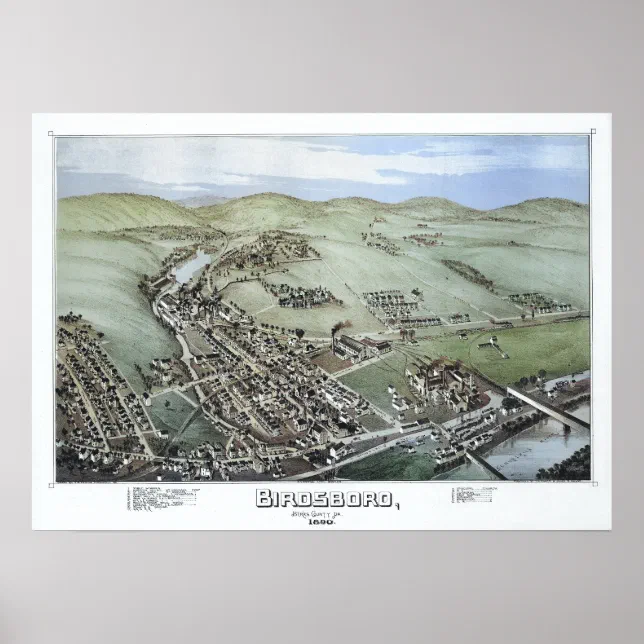 Aerial Map Birdsboro PA Pennsylvania Poster 1890 | Zazzle