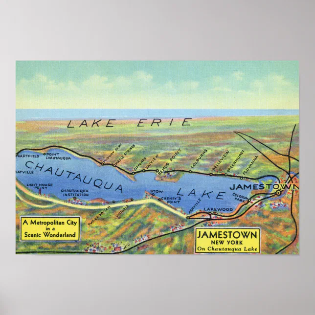 Aerial Map of Lake and Surrounding Towns Poster | Zazzle